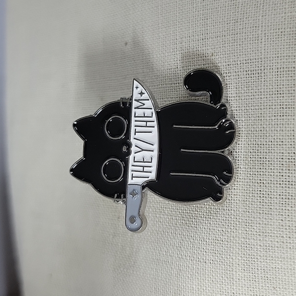 Accessories | Theythem Risky Kitty Pronoun Pin | Poshmark